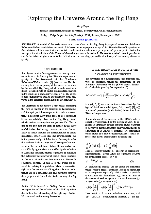(PDF) Exploring the Universe Around the Big Bang