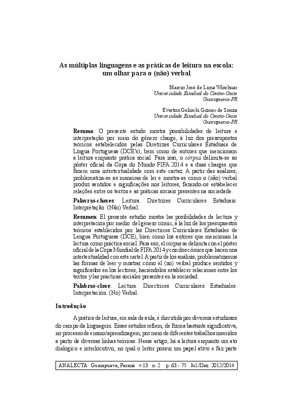 (PDF) As múltiplas linguagens e as práticas de leitura na escola: um ...