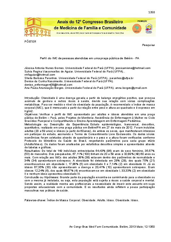 (PDF) Perfil do IMC de pessoas atendidas em uma praça pública de Belém - PA