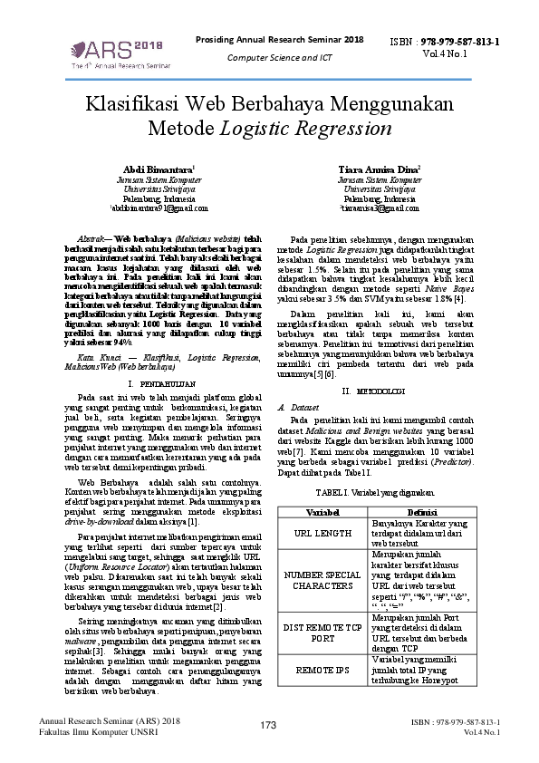 (PDF) Klasifikasi Web Berbahaya Menggunakan Metode Logistic Regression