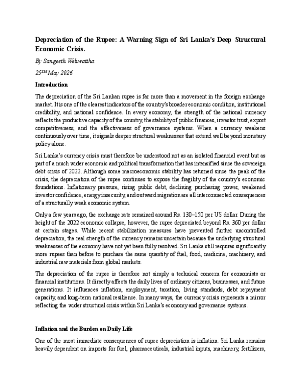 (PDF) Depreciation of the Rupee: A Warning Sign of Sri Lanka's Deep ...