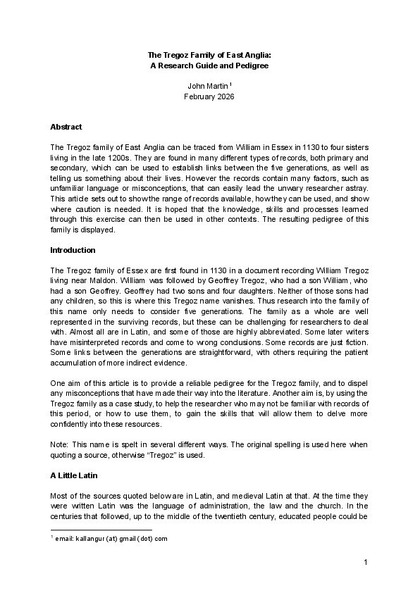 (PDF) The Tregoz Family of East Anglia: A Research Guide and Pedigree
