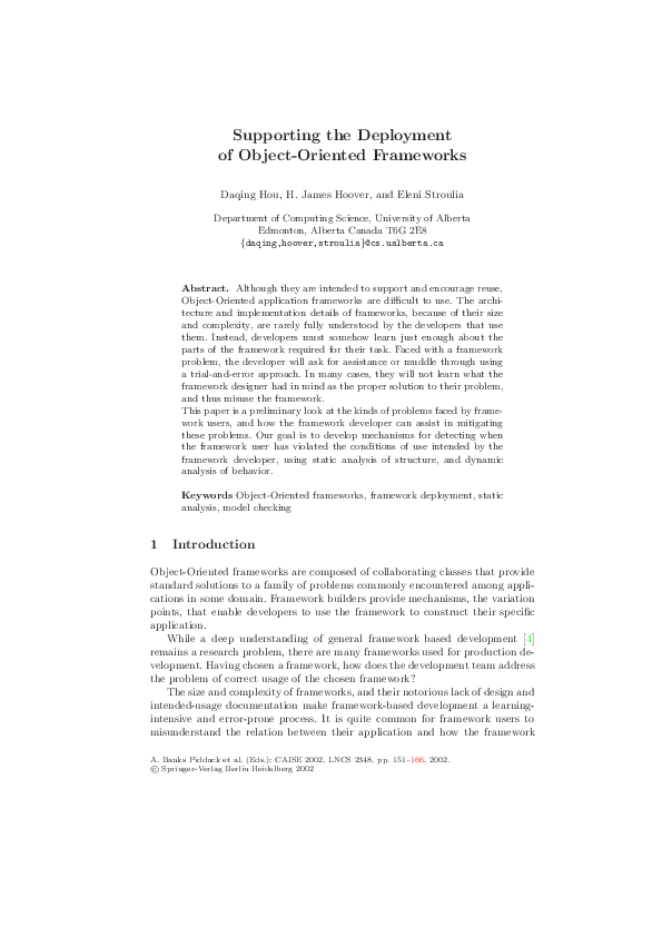 Pdf Supporting The Deployment Of Object Oriented Frameworks