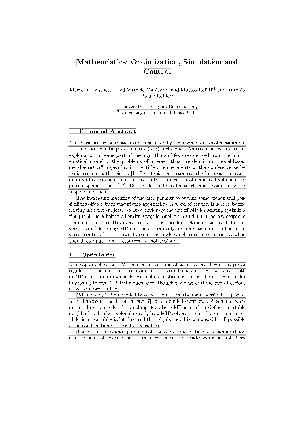 (PDF) Matheuristics: Optimization, Simulation and Control