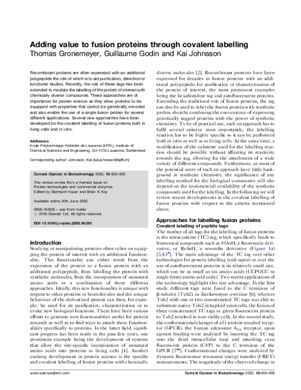 (PDF) Adding value to fusion proteins through covalent labelling