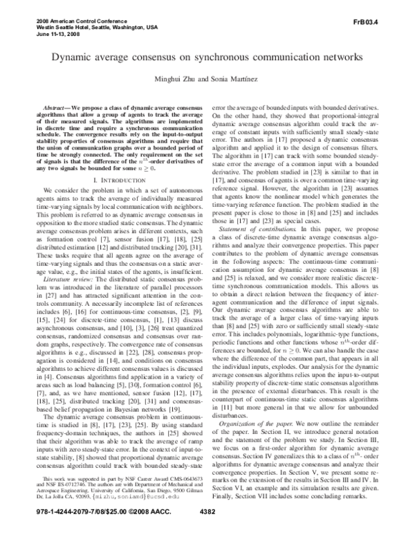 Pdf Dynamic Average Consensus On Synchronous Communication Networks