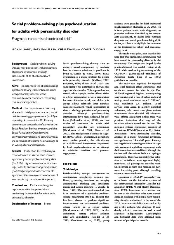 (PDF) Social Problem-Solving for Personality Disorders