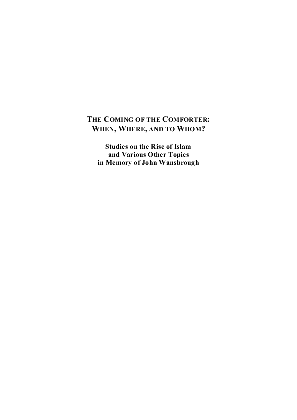 (PDF) The Coming of the Comforter. When, Where, and to Whom? Studies on ...