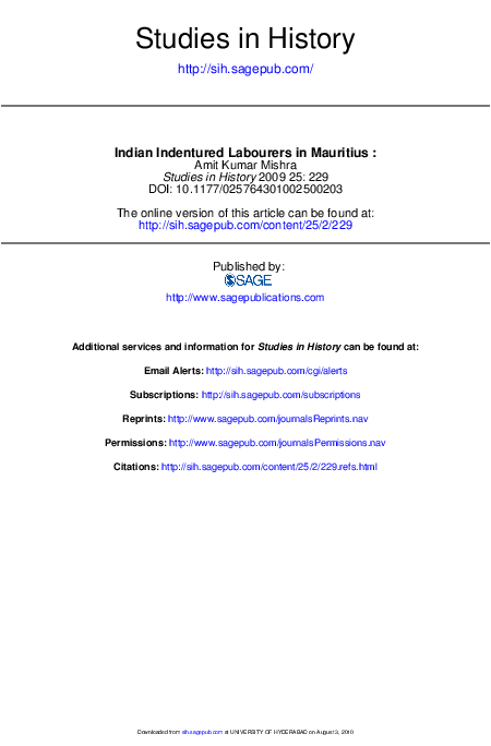 (PDF) Indian Indentured Labourers In Mauritius
