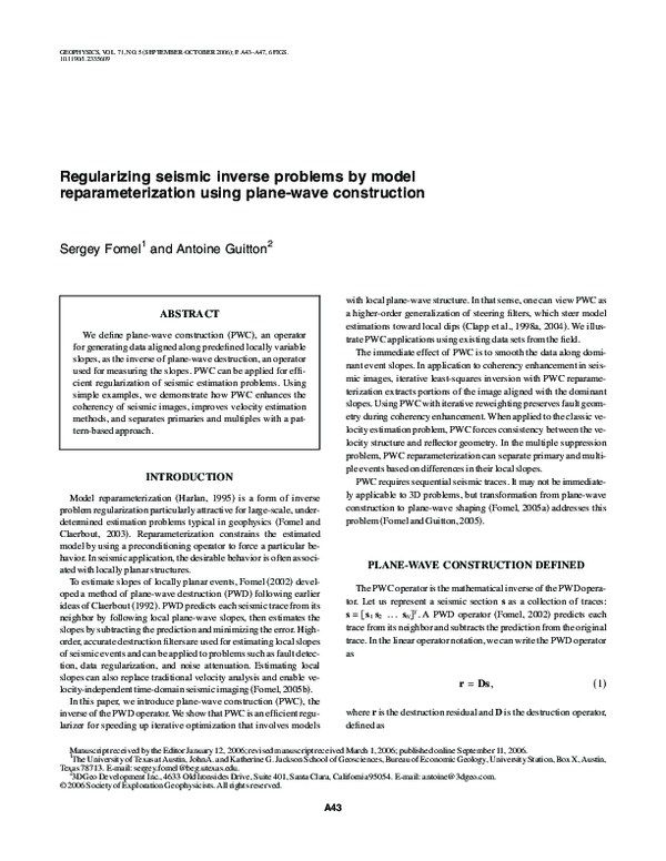 (PDF) Regularizing Seismic Inverse Problems by Model Reparameterization Using Plane-Wave ...