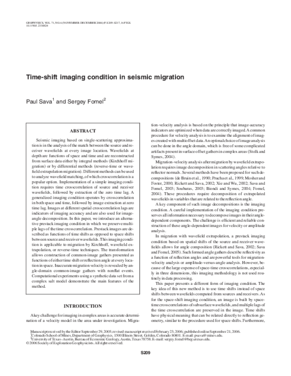 (PDF) Time-Shift Imaging Condition In Seismic Migration