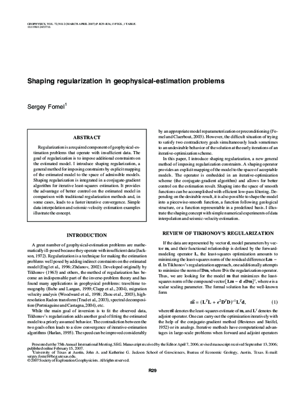 (PDF) Shaping Regularization In Geophysical-Estimation Problems