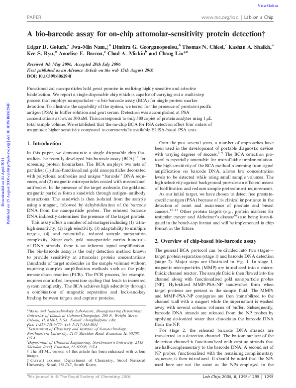 (PDF) A bio-barcode assay for on-chip attomolar-sensitivity protein ...