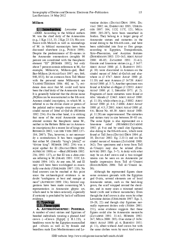 (PDF) Milkom, in: J. Eggler/Chr. Uehlinger, The Iconography of Deities ...
