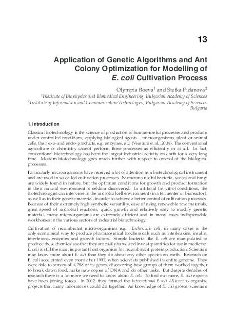 Pdf Application Of Genetic Algorithms And Ant Colony Optimization For Modelling Of E Coli
