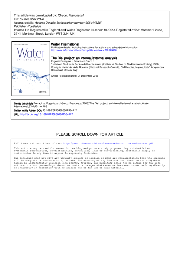 (PDF) The Disi project: an internal/external analysis