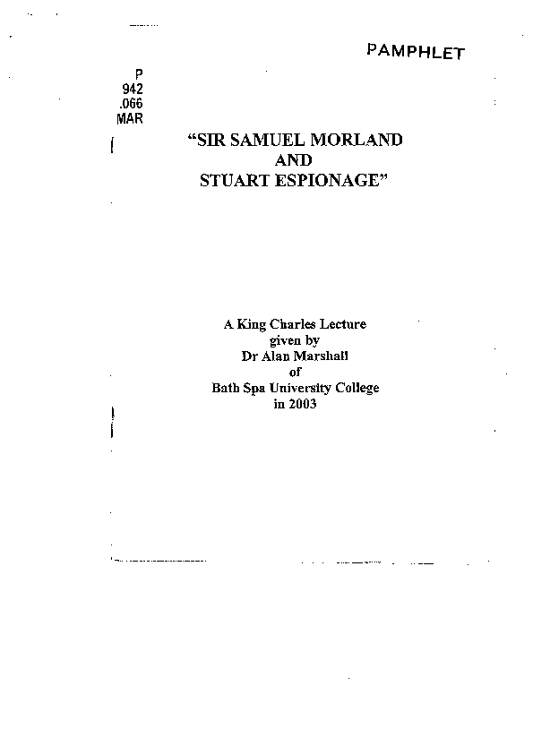 (PDF) Sir Samuel Morland and Stuart espionage