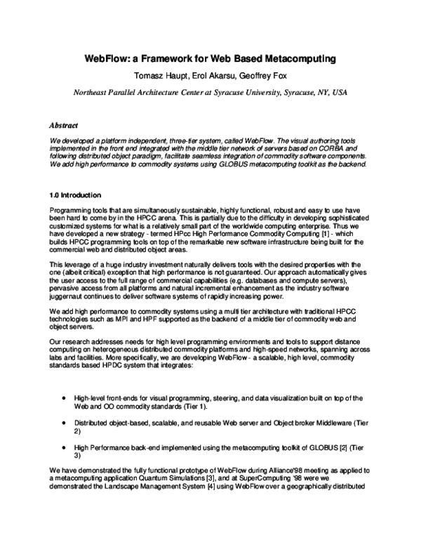 (PDF) WebFlow: a framework for web based metacomputing