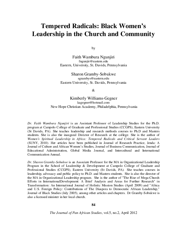 (PDF) Tempered Radicals: Black Women’s Leadership in the Church and ...