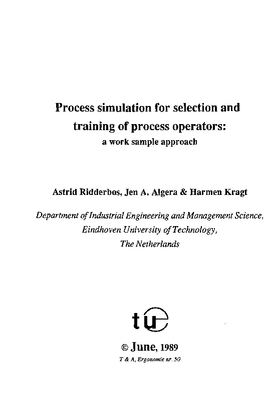 (PDF) Process simulation for selection and training of process operators