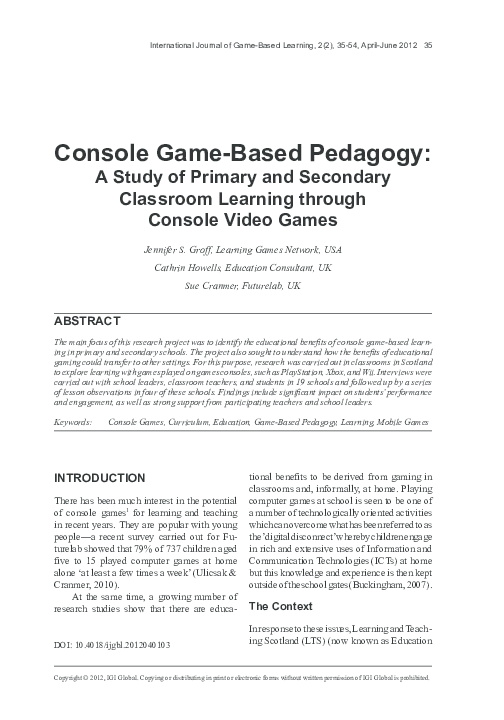 (PDF) Console game-based pedagogy: A study of primary and secondary ...
