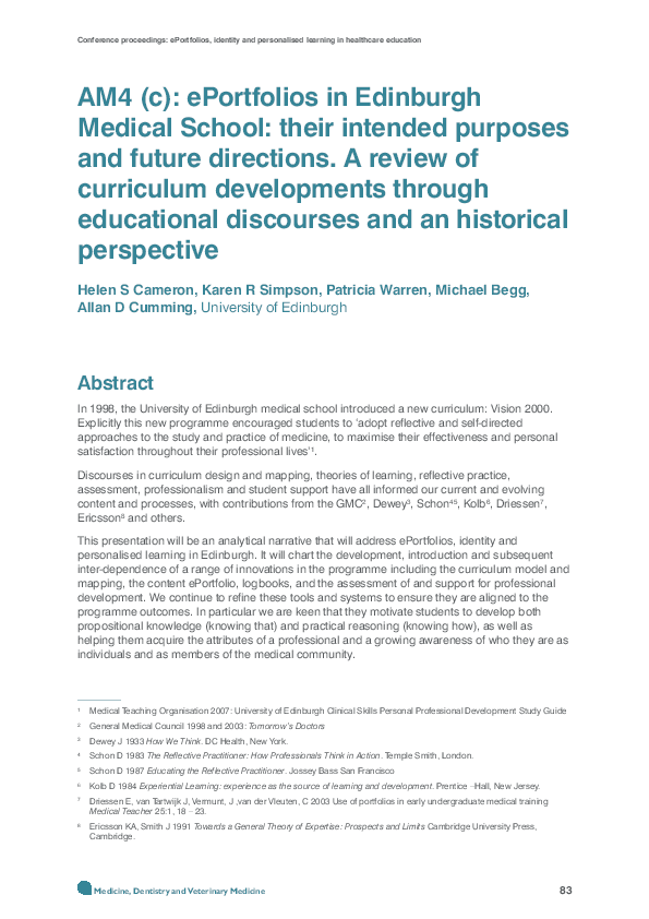 (PDF) AM4 (c): ePortfolios in Edinburgh Medical School: their intended ...