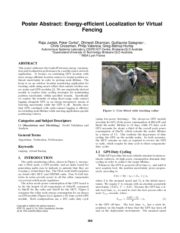 Pdf Poster Abstract Energy Efficient Localization For Virtual Fencing