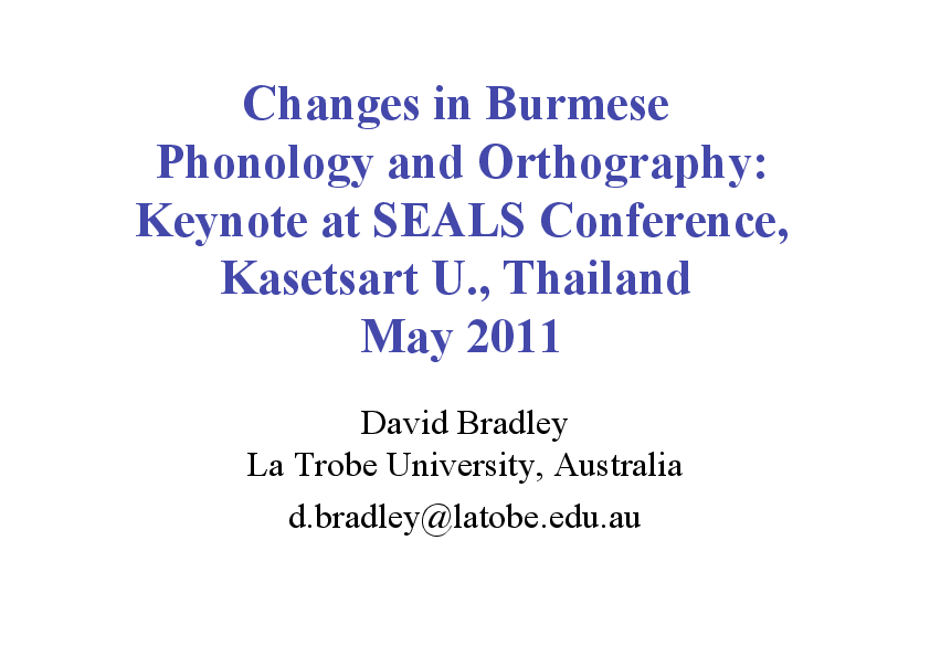 (PDF) Changes in Burmese Phonology and Orthography