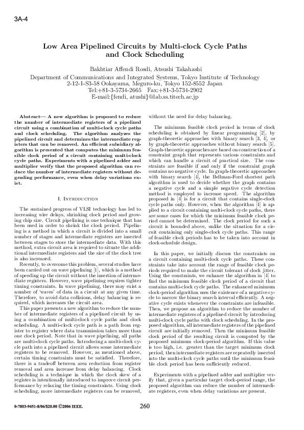 Low Area Pipelined Circuits By Multi Clock Cycle Paths And Clock Scheduling