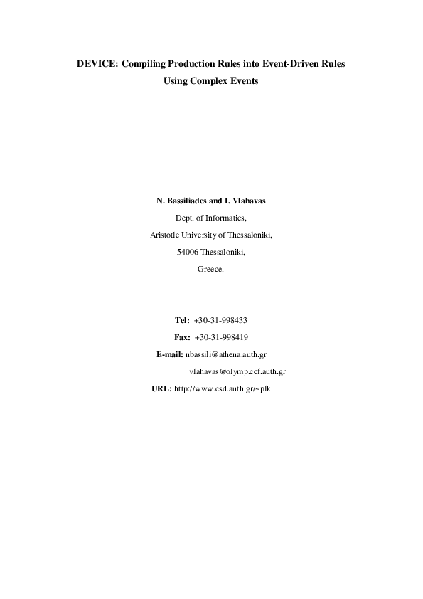 (PDF) DEVICE: Compiling production rules into event-driven rules using complex events