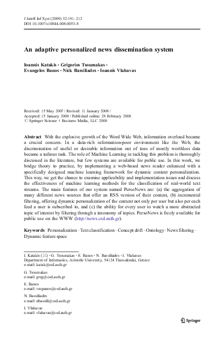 (PDF) An adaptive personalized news dissemination system