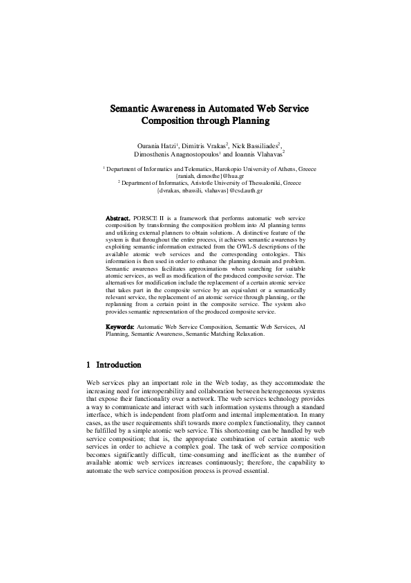 (PDF) Semantic awareness in automated web service composition through planning