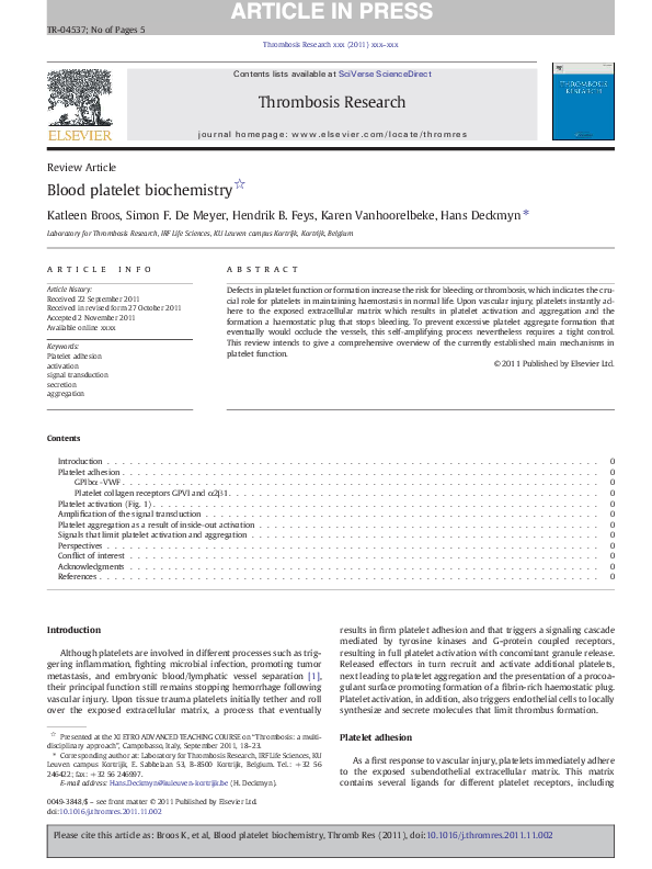 (PDF) Blood platelet biochemistry