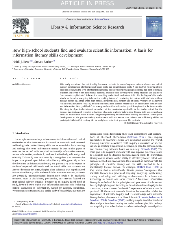(PDF) How high-school students find and evaluate scientific information ...