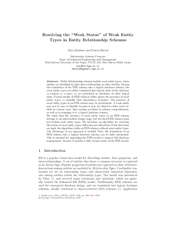 Pdf Resolving The Weak Status Of Weak Entity Types In Entity