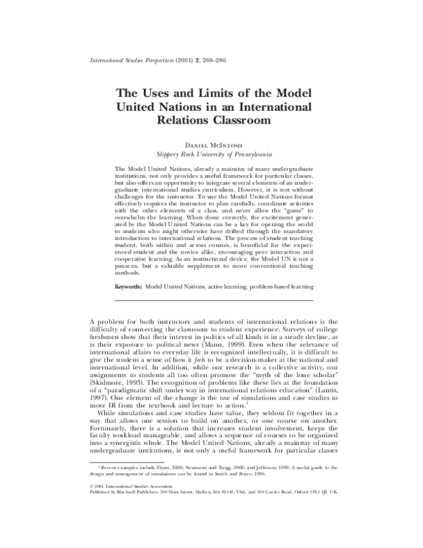 (PDF) The Uses and Limits of the Model United Nations in an ...