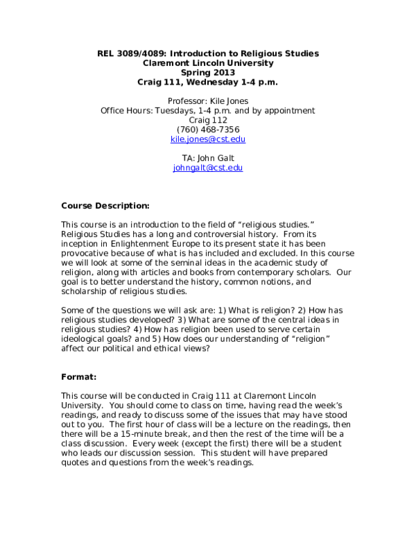 (DOC) Introduction to Religious Studies