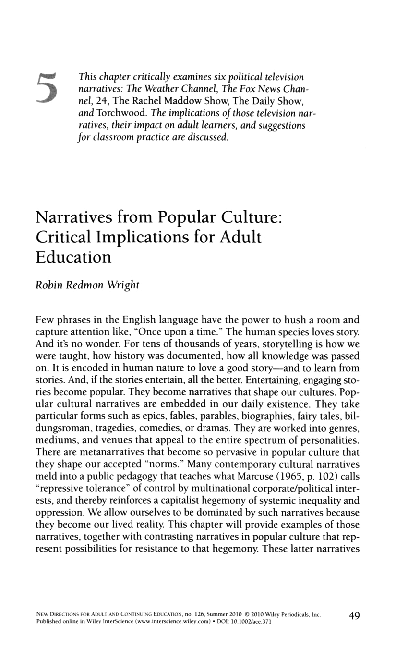 (PDF) Narratives From Popular Culture: Critical Implications for Adult ...