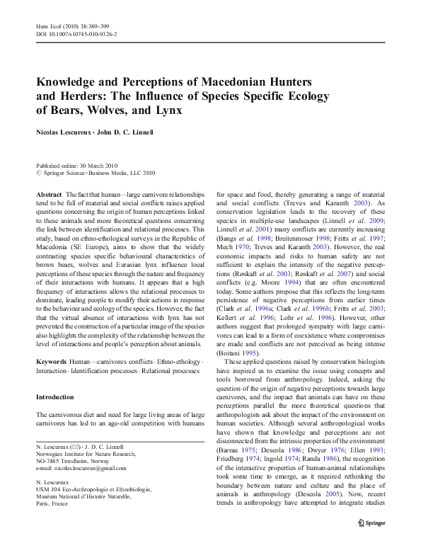 (PDF) Knowledge and Perceptions of Macedonian Hunters and Herders: The ...