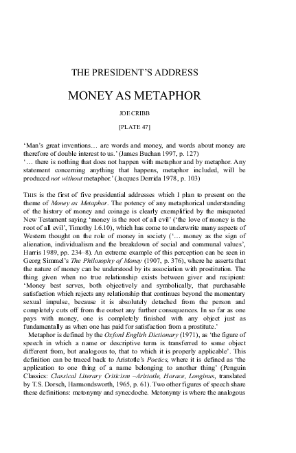 (PDF) Money as Metaphor 1 - Money is Justice, the origins of money and ...