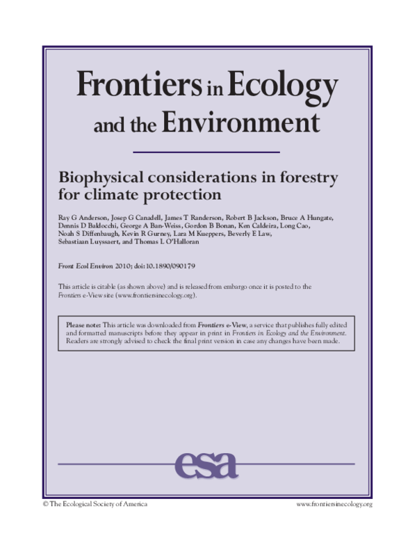(PDF) Biophysical considerations in forestry for climate protection