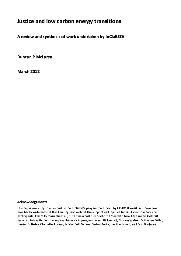 (PDF) Justice and low carbon energy transitions: A review and synthesis of work undertaken by ...