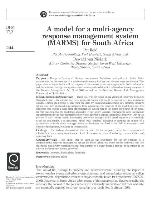 (PDF) A model for a multi-agency response management system (MARMS) for ...