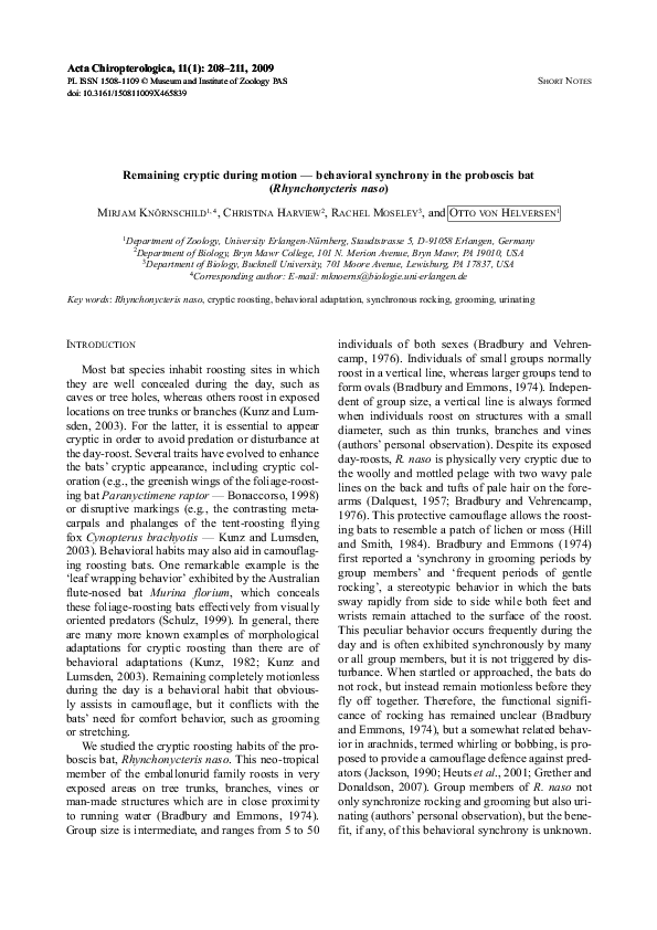 (PDF) Remaining cryptic during motion – behavioral synchrony in the ...