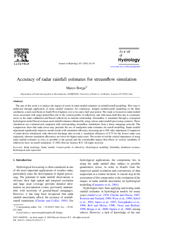 (PDF) Accuracy of Radar Rainfall Estimates for Streamflow Simulation