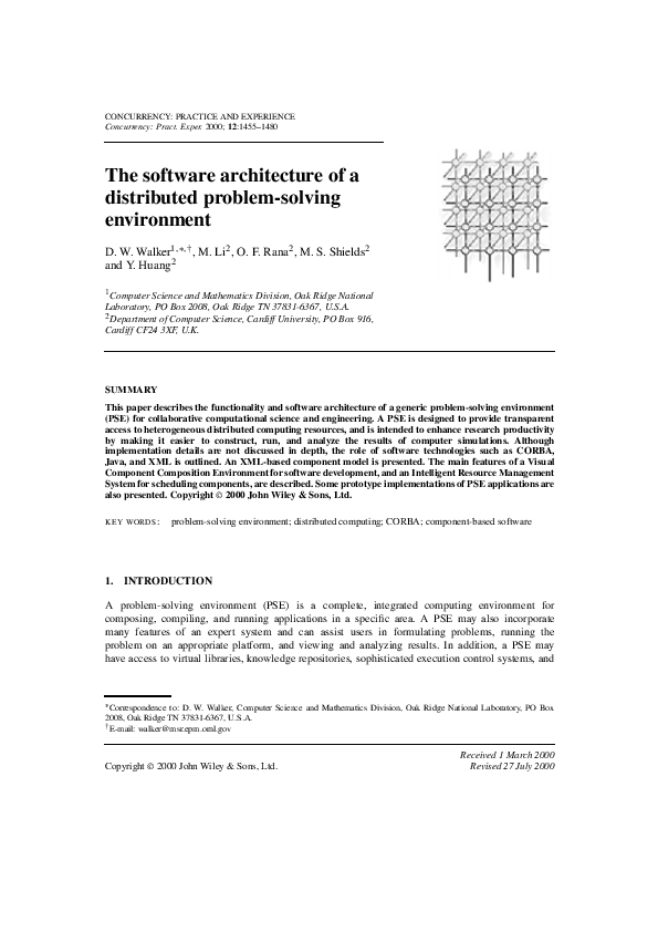 (PDF) The Software Architecture of a Distributed Problem-Solving Environment