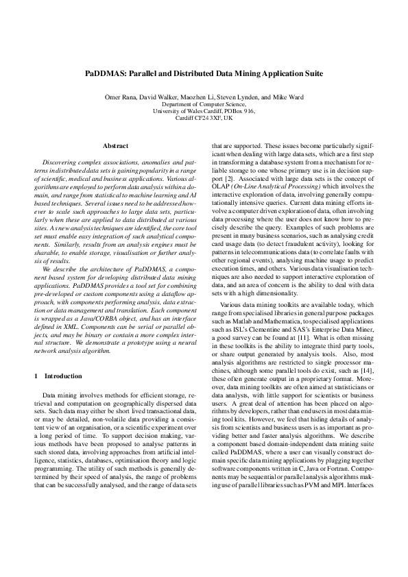 (PDF) PaDDMAS: Parallel and Distributed Data Mining Application Suite