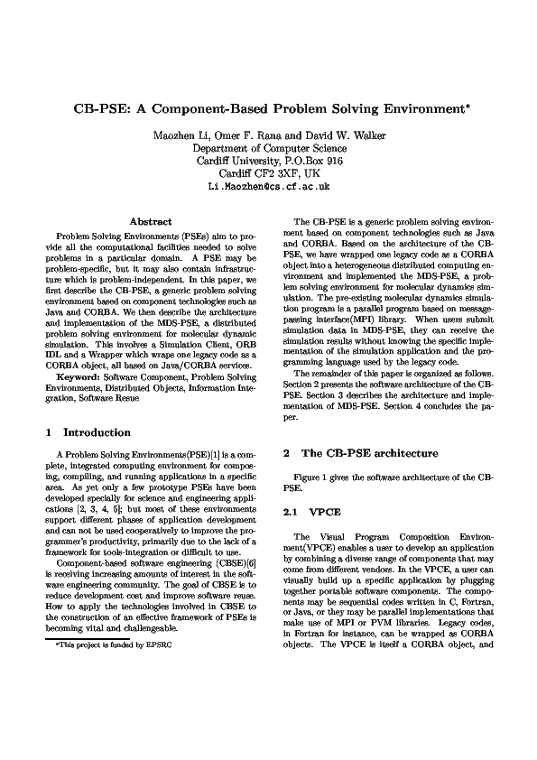 (PDF) CB-PSE: A Component-Based Problem Solving Environment