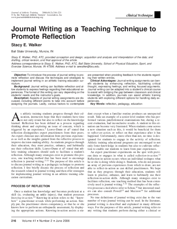 (PDF) Journal Writing as a Teaching Technique to Promote Reflection