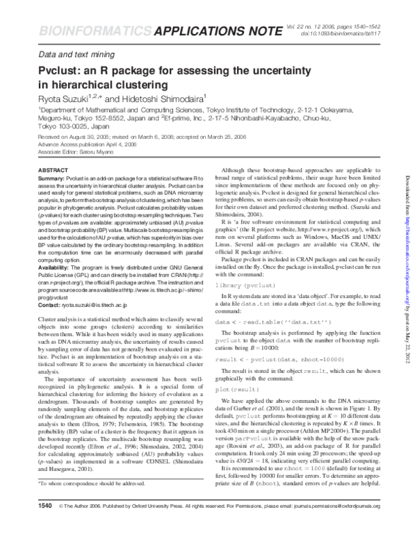 (PDF) Pvclust: An R Package for Assessing the Uncertainty In Hierarchical Clustering